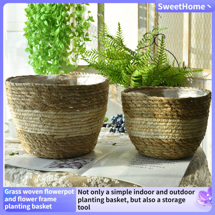 Grass Woven Flower Pots, Flower Frames, Planting Baskets, Woven Rattan ...