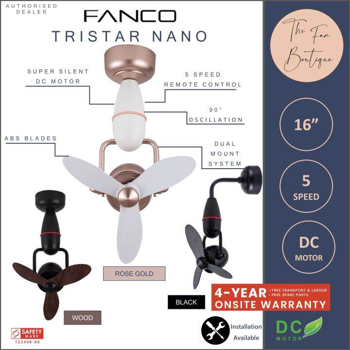 [NEW LAUNCH] Fanco TRISTAR NANO 16" DC Motor Ceiling Corner Fan and Wall Fan with Remote Control ...