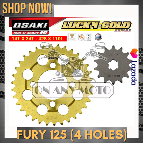 OSAKI Fury 125 4 Holes Lucky Gold Chain and Sprocket Set (14-34 X 428 ...