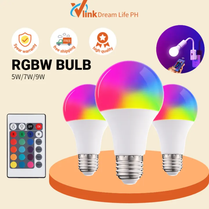 RGB Led Light Bulbs with Infrared Remote Control E27 Screw Base 10W RGBW 450LM Equivalent ...