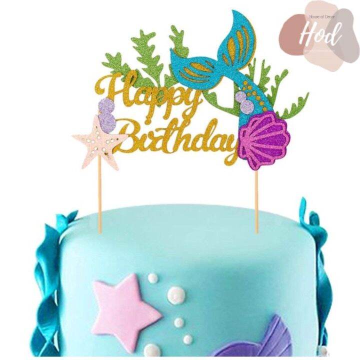 Topper HBD Mermaid Tail Karton / Tulisan Happy Birthday Ekor Duyung ...