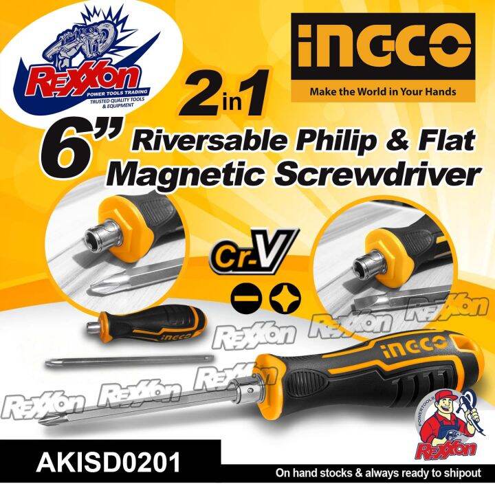 INGCO 6" Inches 2 in 1 Interchangeable Screwdriver Set / Phillip Flat ...