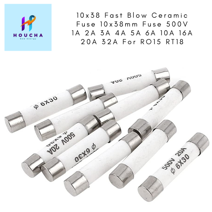 10x38 Fast Blow Ceramic Fuse 10x38mm Fuse 500V 1A 2A 3A 4A 5A 6A 10A 16A 20A 32A For RO15 RT18 ...