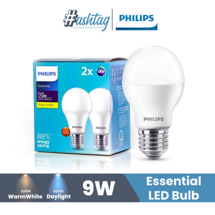 PHILIPS หลอดไฟฟิลิปส์ LED BULB ESSENTIAL 9W (แพ็คคู่) VALUE PACK ...