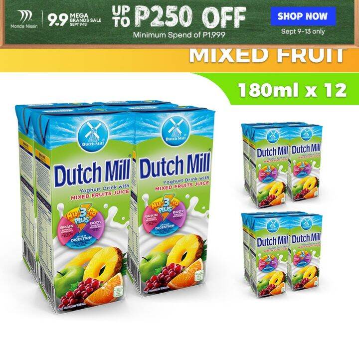 Dutch Mill Yoghurt Drink Mixed Fruit Juice 180ml x 12 | Lazada PH