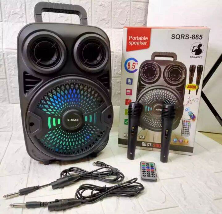 Speaker Bluetooth Karaoke Portable Extra Bass Free 2 Mic Plus Remote