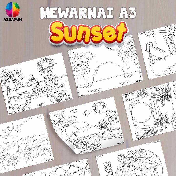 Kertas Mewarnai A3 SUNSET - Mewarnai anak pemandangan | Lazada Indonesia