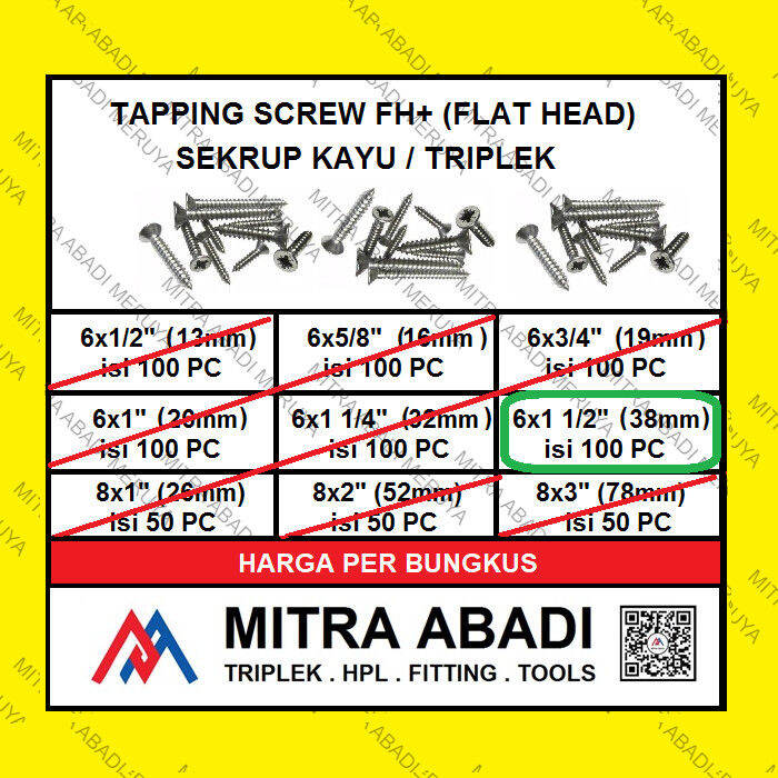 Lagi Promo Sekrup Kayu Sekrup Tapping Screw FH 6 x 1 1/2" (38.1 mm ...