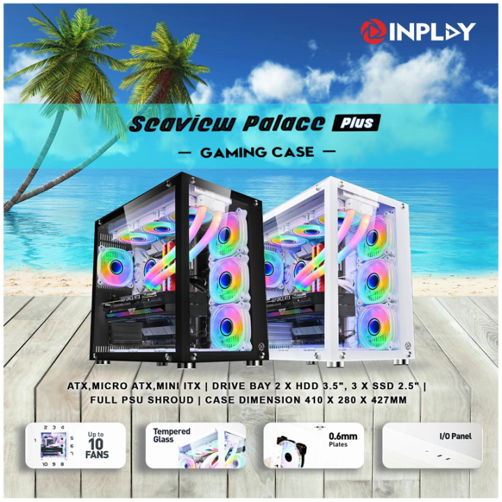 INPLAY Seaview Palace MiniPlus Gaming Case Tempered Glass Black White ...