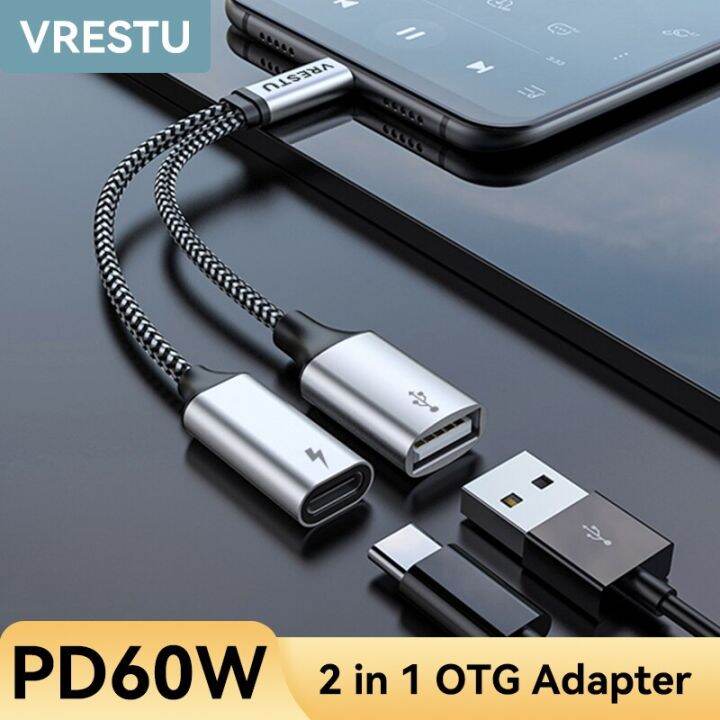 USBC OTG Adapter Cable Phone 2 in 1 Type C to USB A Dock PD 60W ...