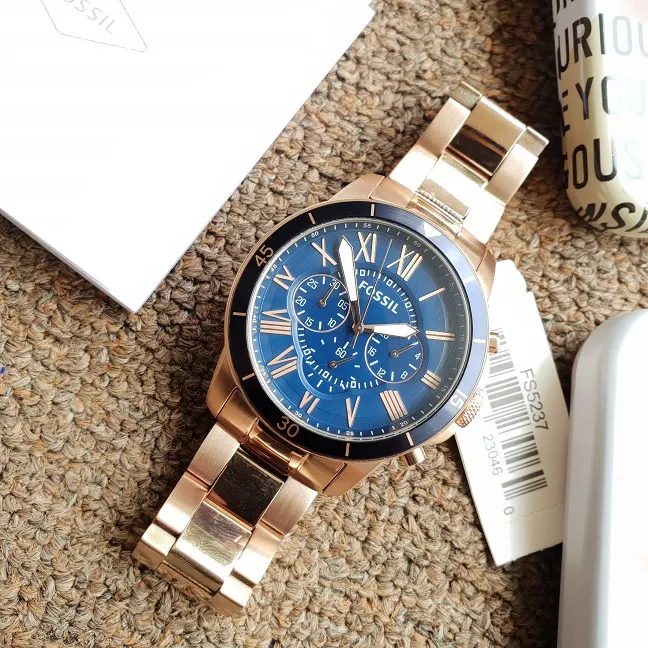 Fossil FS5237 Chronograph Men's Grant Blue Dial Rose Gold Stainless ...