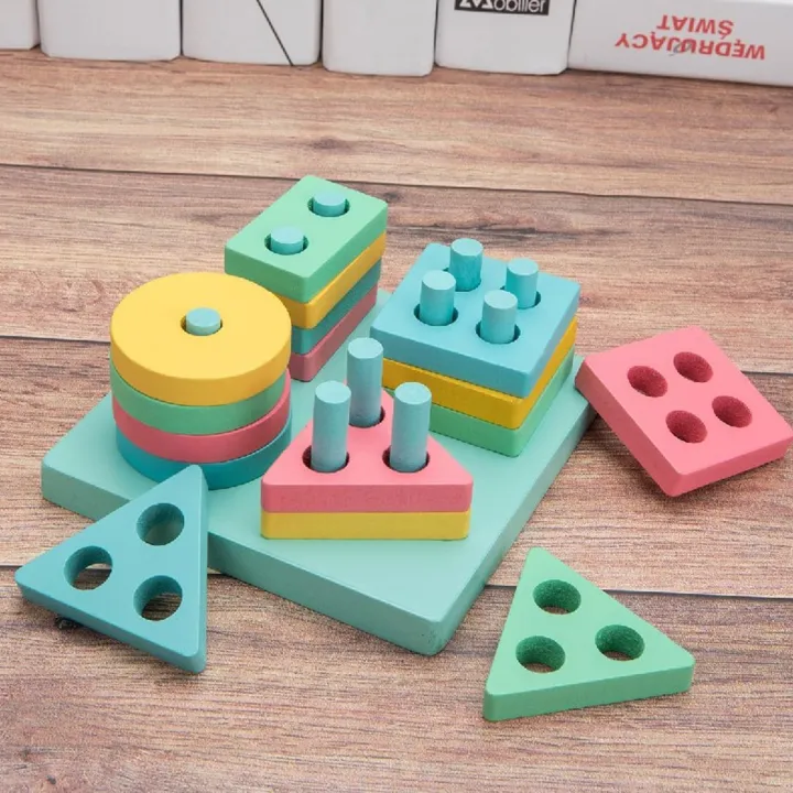Educational Wooden Toy Pillar Blocks Early Learning Baby Kids Birthday ...