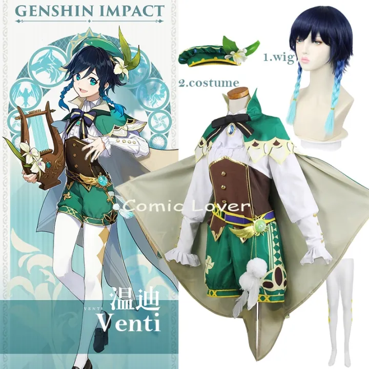 Genshin Impact Venti Windborne Bard Character Outfit Wig Game Role ...
