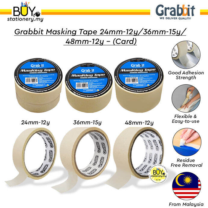 Grabbit Masking Tape White Tape 24mm 12y/ 36mm 15y/ 48mm 12y -(Card ...