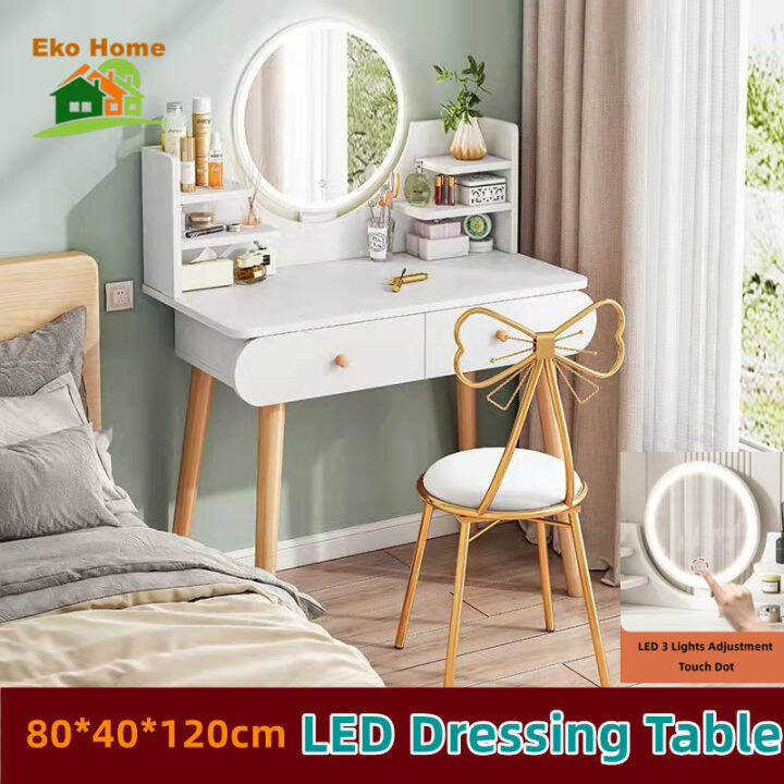 【LED light】Home Bedroom Dressing Table with Drawers & Mirror, Vanity ...