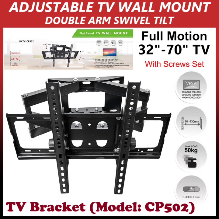 READY STOCK Adjustable Universal 32"-70" Full Motion Double Arm Swivel ...