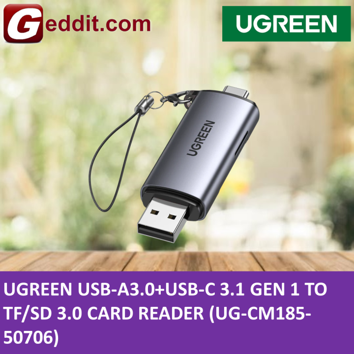 UGREEN USB-A3.0+USB-C 3.1 GEN 1 TO TF/SD 3.0 CARD READER (UG-CM185-50706) | Lazada