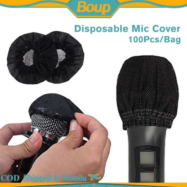 100Pcs Microphone Cover Disposable Non-Woven Mic Covers Mic Hygiene Covers Black for KTV ...