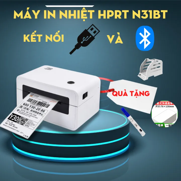 Máy in nhiệt HPRT N31BT dùng để in đơn hàng các sàn thương mại điện tử, nhãn gián. Tặng kèm quà ...