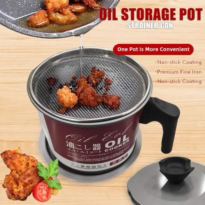 SUNNYHILLS Stainless Steel 1.4L Oil Strainer Pot Container Jug Storage ...