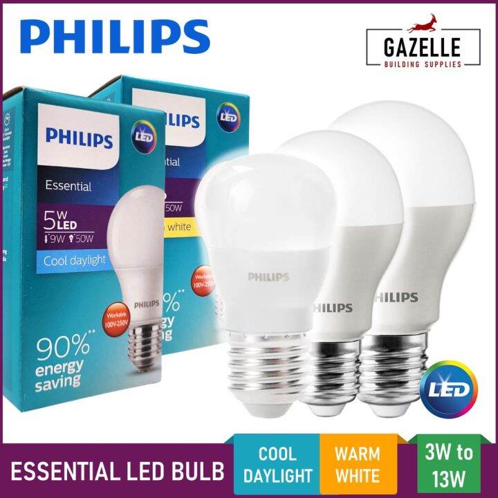 Philips Essential LED Light Bulb Daylight / Warm White E27 - 3W / 5W / 7W / 9W / 11W / 13W ...