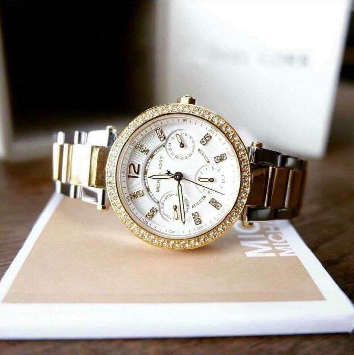 Guaranteed Original Michael Kors Mini Parker White Glitz Dial Steel ...