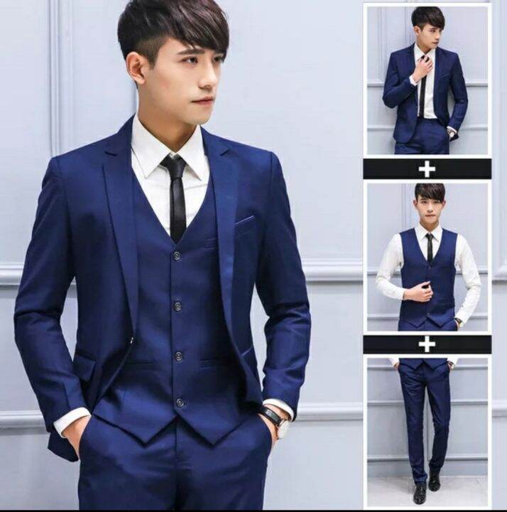 3 in 1 stelan jas rompi+celana set pria-jas pria formal | Lazada Indonesia