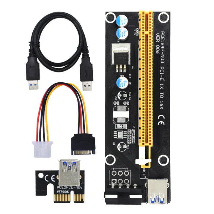 PCIe Riser VER006 PCI-E 1x to 16x Adapter Extender 15-Pin to 4 Pin ...