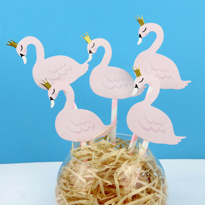 TM 25 Pcsน่ารักฝาจีบสีชมพูFlamingoรูปแบบคัพเค้กวันเกิดTopperสร้างสรรค์ ...