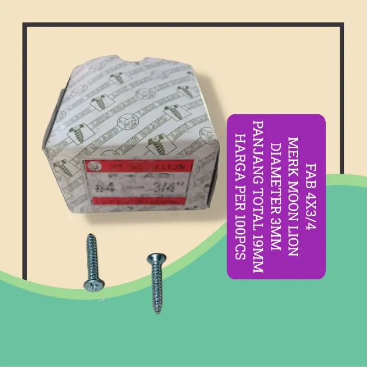 Skrup SEKRUP FAB LION #4 x 3/4" Self Tapping Screws KEPALA RATA ISI 100 ...