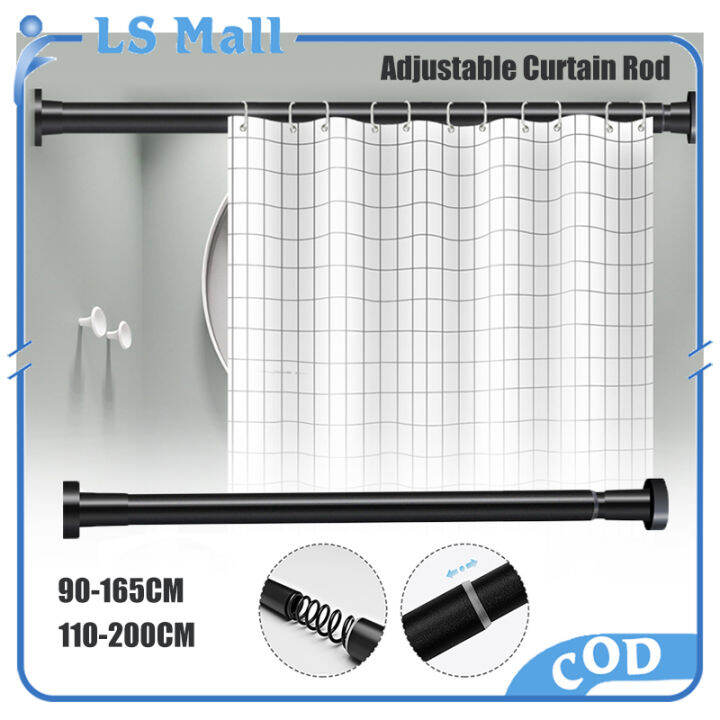 Adjustable Tension Shower Curtain Rod No Drilling Retractable Clothes ...