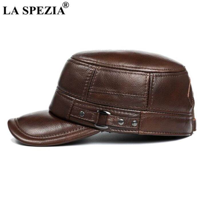 Real Leather Caps For Men Military Hats Brown Black Real Leather Warm ...