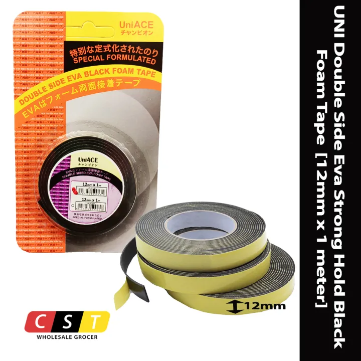 UNI Double Side Eva Strong Hold Black Foam Tape [12mm x 1 meter] | Lazada