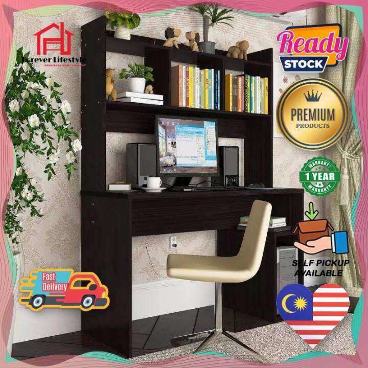 Wooden Desk with Free Standing Shelves - Design A (Black Walnut) | Lazada