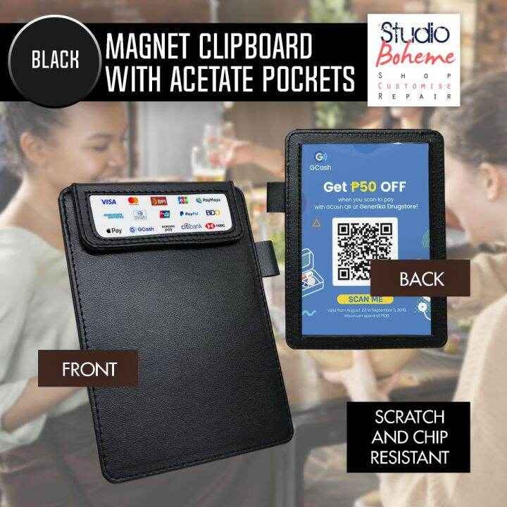Clipboard magnet bill holder with QR code holder for restaurants and ...
