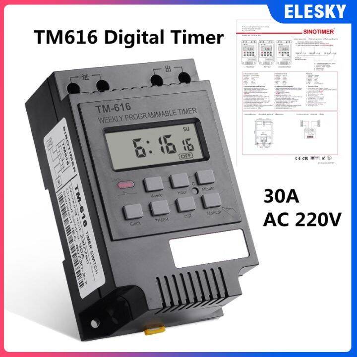Elesky TM616 30A 220V AC Timer Switch With LCD Display Weekly ...