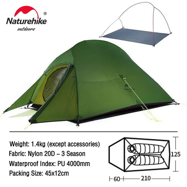 Naturehike อัพเกรด Cloud Up 2เต็นท์เบาพิเศษยืนฟรี20D ผ้าเต็นท์ตั้งแคมป์สำหรับ2คนพร้อมเสื่อฟรี ...