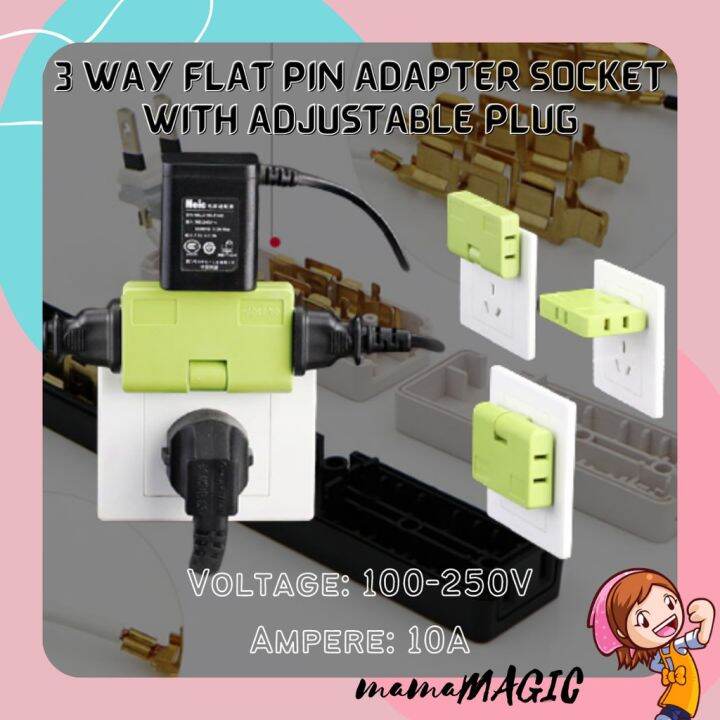 𝓜𝓜 Vone 3-way Rotatable Flat Pin Power Adaptor Socket w/ AdjustablePlug ...
