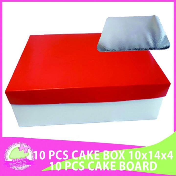 MPS | 10 Sets Cake Box 10x14x4 , 10x14x5 Rectangle with Cake Board ...