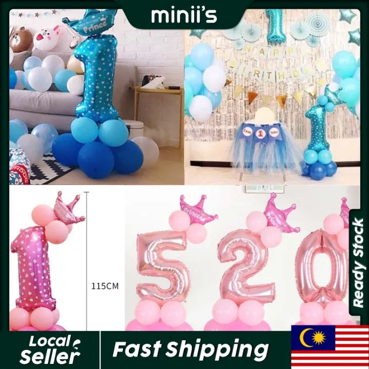 115cm Numbering Huge Balloon Stand With Crown Pink And Blue Rose Gold ...