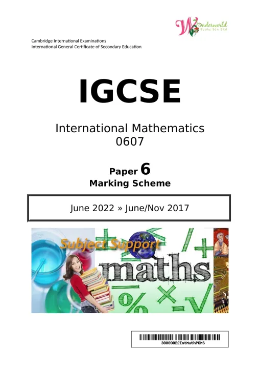 IGCSE International Mathematics 0607 | Paper 6 | Marking Scheme | Lazada