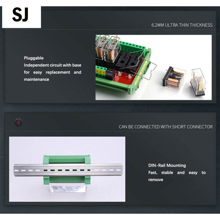 SJ DC12V/24V Small Relay Module 5VDC AC230V Rail Fixed Control Modules ...