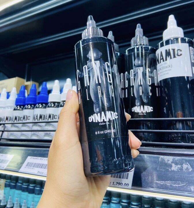 DYNAMIC GANGA BLACK Tattoo Ink 8oz made in USA โลโก้ใหม่ สแกนQR Codeได้ ...