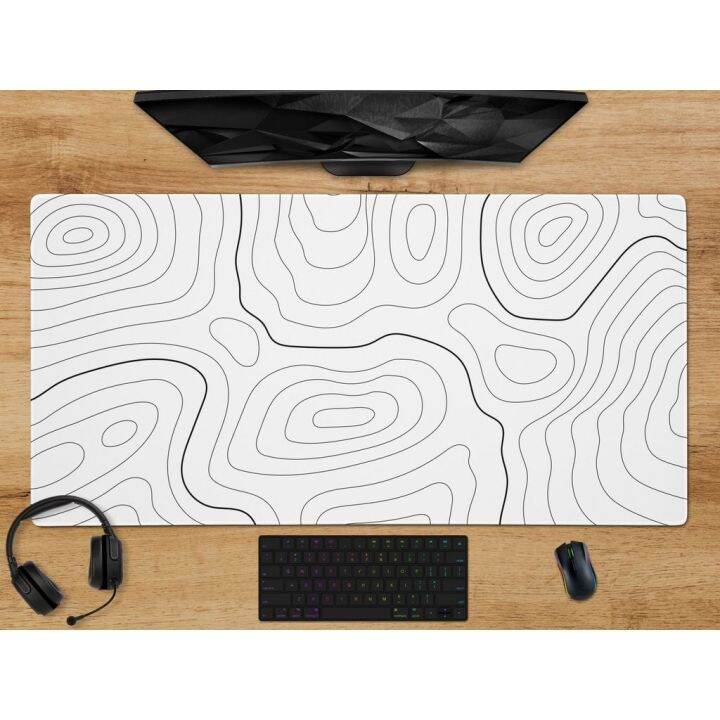 Topographic Abstract Desk Mat, White Geographic Map Gaming Large Mouse ...