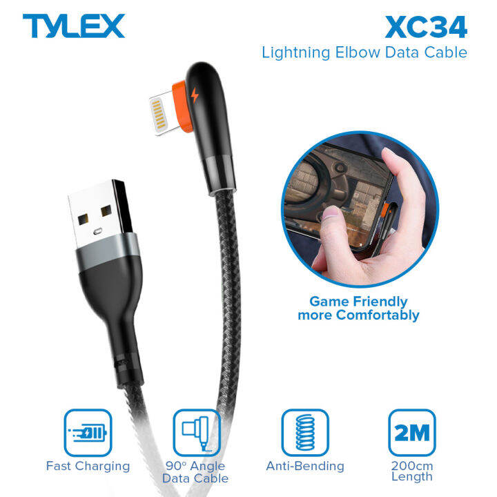 TYLEX XC34 Elbow Braided Data Cable Sync & Charge Fast Charging Charger ...
