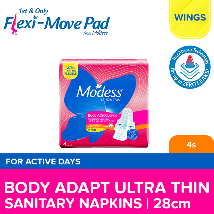 [SANITARY NAPKINS] Modess Body Adapt Longs Ultra Thin 4s | Lazada PH