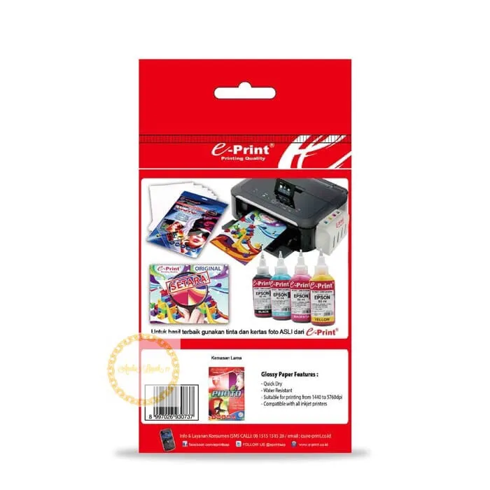 E-print photo paper kertas foto glossy 4R A6 20 sh 200 gsm | Lazada ...