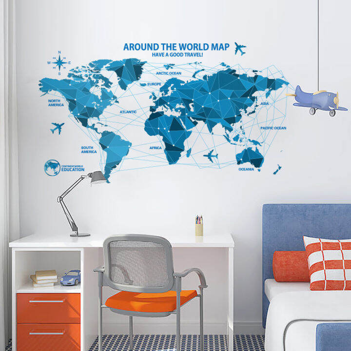 Quality PVC World Map Wall Stickers Office Background Decor Wallpaper ...