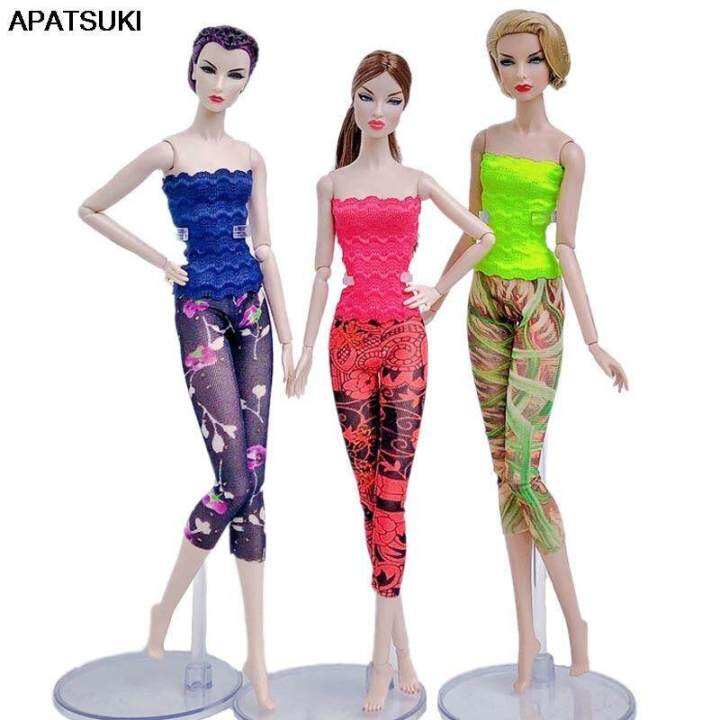 3setslot Colorful Fashion Doll Clothes For Barbie Doll Lace Top And Shorts Legging Outfits For
