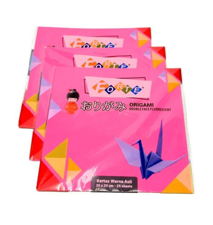 HARGA PER 10 PACKS / 25 SHEETS KERTAS ORIGAMI PAPER WARNA ASLI UKURAN ...